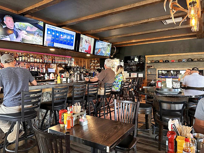 The bar area serves up morning libations with a side of camaraderie. Even teetotalers will find themselves drawn to these barrel-shaped gathering spots.