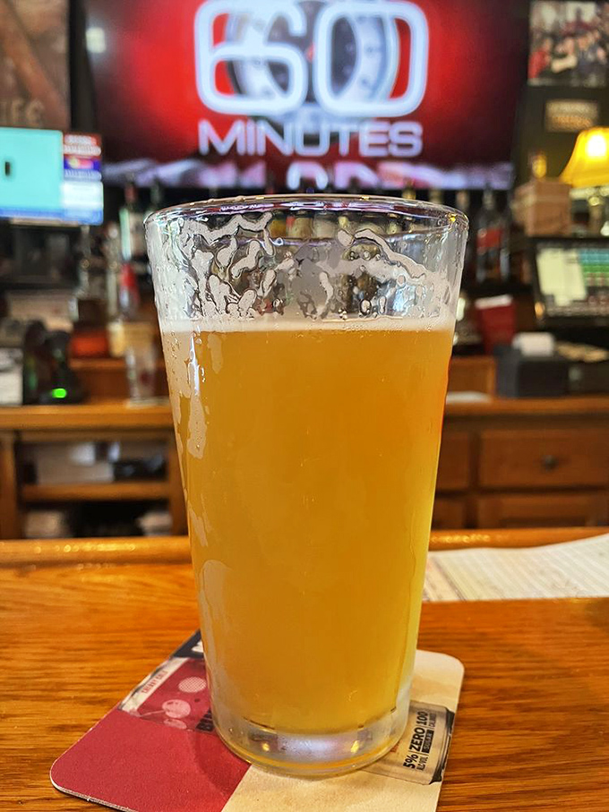 A perfectly poured beer catching the glow of sports on TV. In the background, "60 Minutes" plays&mdash;giving you permission to linger just a bit longer. 