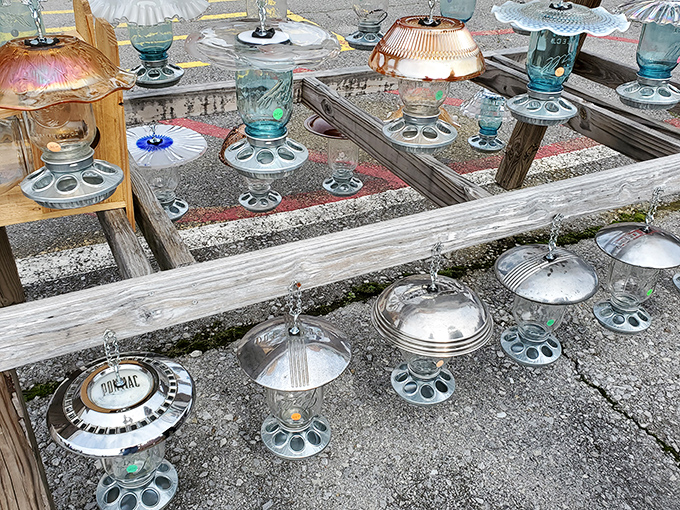 Upcycled art meets backyard functionality. These handcrafted bird feeders turn yesterday's kitchenware into tomorrow's garden centerpieces.