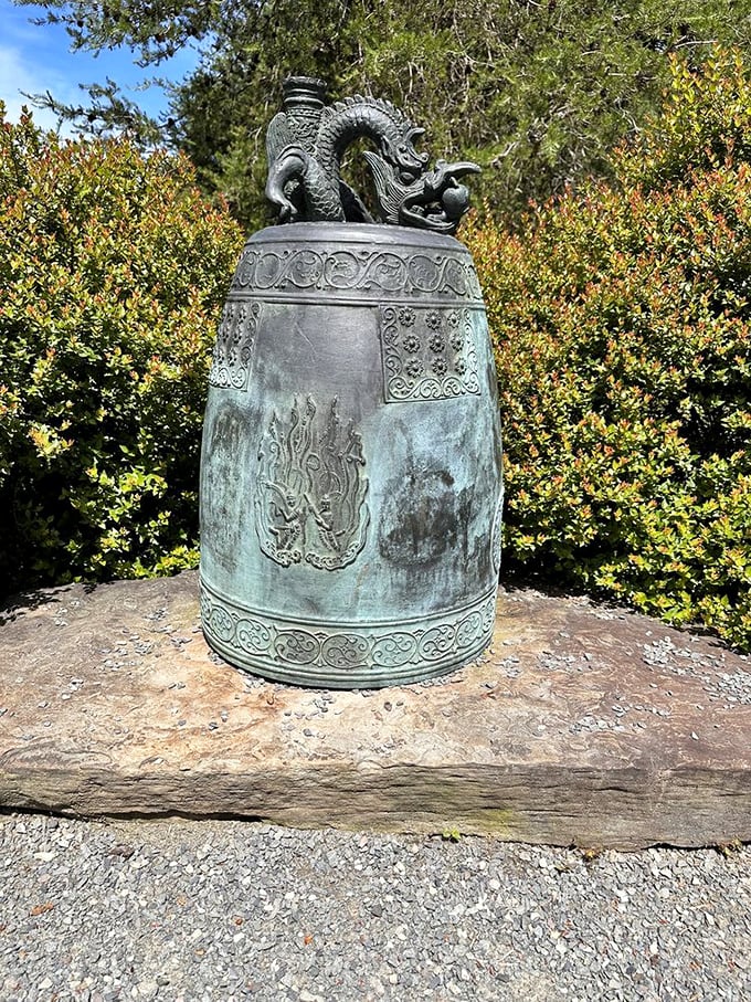 This bronze dragon guards the Korean Bell Garden like it's been doing this job for centuries and takes it seriously.