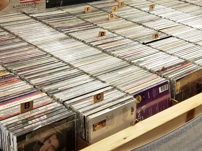 Vinyl paradise for music lovers! Alphabetized nostalgia where you can practically hear Garth Brooks crooning through the cardboard dividers.