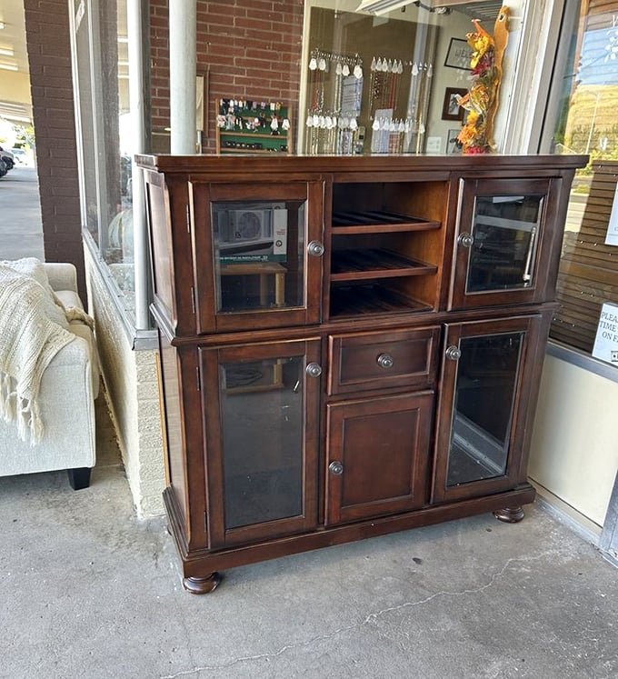 This solid wood entertainment center has probably witnessed countless family movie nights and is ready for its next binge-watching marathon.