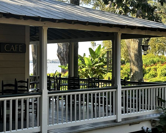 Dining with a view that beats any five-star restaurant's digital wallpaper. Real trees, real water, real relaxation with your real meal.