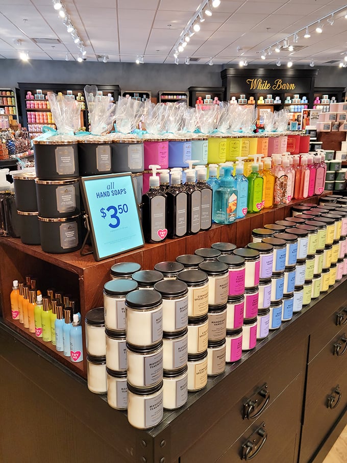 White Barn's rainbow of scented possibilities, where $3.50 buys you a hand soap that makes guests think you've really got your life together.