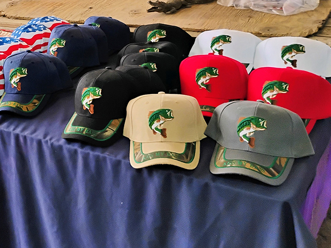 Fish tales and fashion statements merge in these bass-adorned caps. Florida's unofficial uniform for both actual and aspiring anglers.