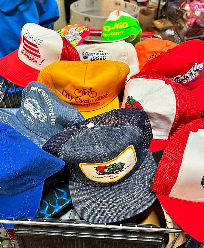 Hat heaven! Each cap tells a story of Nebraska pride, forgotten road trips, and businesses that live on through their promotional headwear.