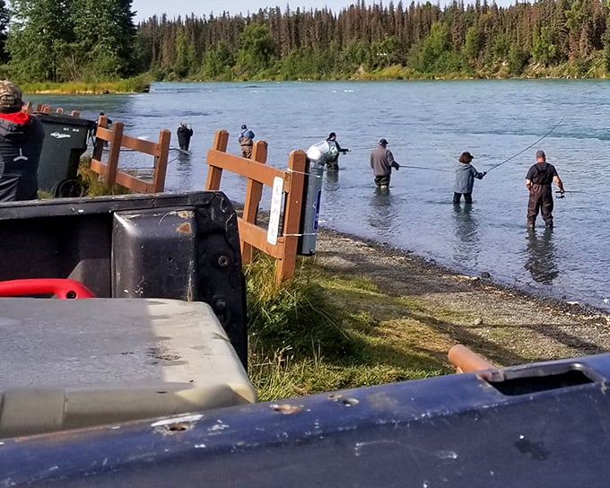 The original social network: anglers standing shoulder-to-shoulder in glacier-fed waters, united in the pursuit of the perfect catch.