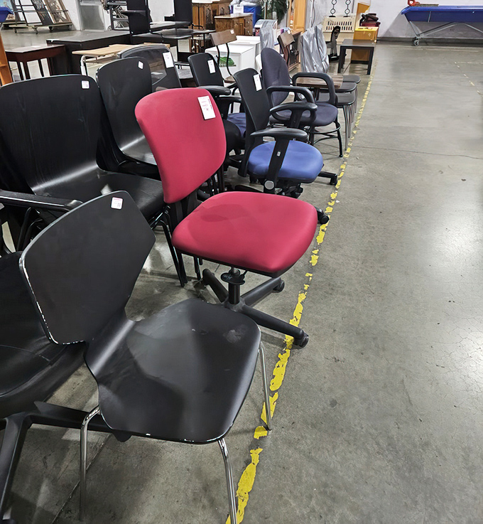 The chair lineup looks like a corporate waiting room had an identity crisis. That ergonomic office throne could be yours for less than a fancy coffee. 