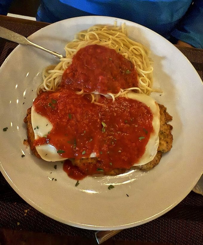 Chicken Parmigiano that doesn't know the meaning of restraint&mdash;cheese melted to perfection over tender chicken with sauce that demands to be noticed.