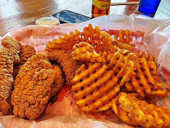 Chicken tenders and waffle fries that make you question why we ever graduated from the kids' menu&mdash;sometimes simple pleasures are the most profound.