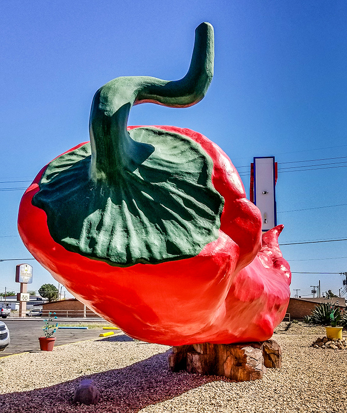 The intricate stem detail reveals the surprising craftsmanship behind this roadside wonder, where even the green cap gets special attention.