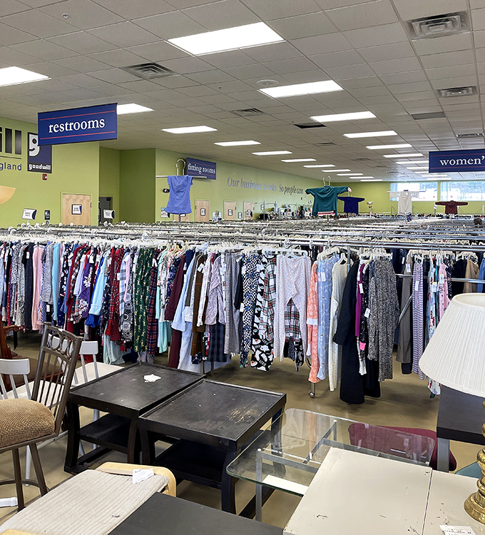 The women's clothing section stretches into the distance&mdash;a fabric rainbow of possibilities organized by size rather than price tag.