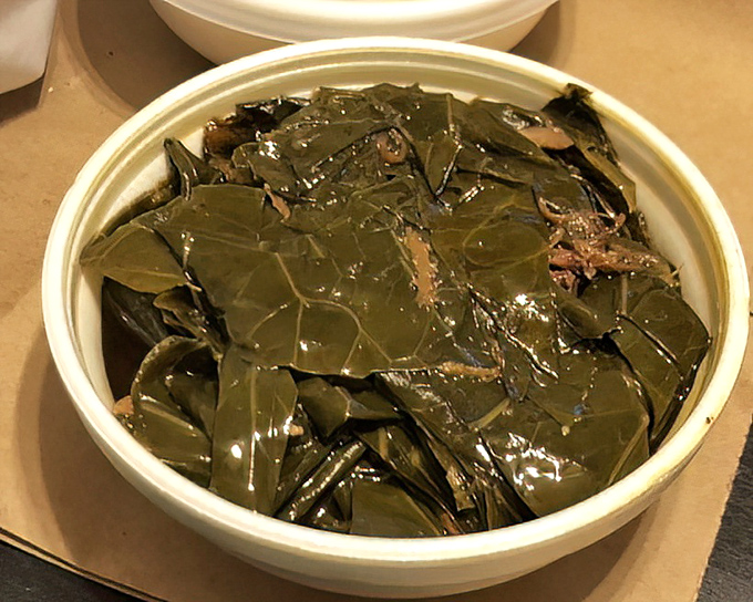 Collard greens swimming with pork—the vegetable dish for people who think vegetables are just meat delivery systems.