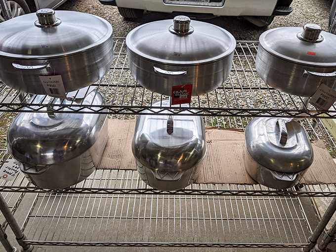 Future gumbo pots and jambalaya vessels gleam with possibility. These sturdy cookware pieces have probably seen fewer kitchen disasters than yours.