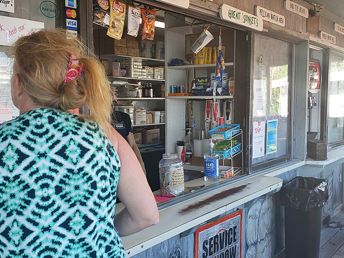 Old-school service window: Where orders are shouted, jokes are exchanged, and vacation calories don't count.