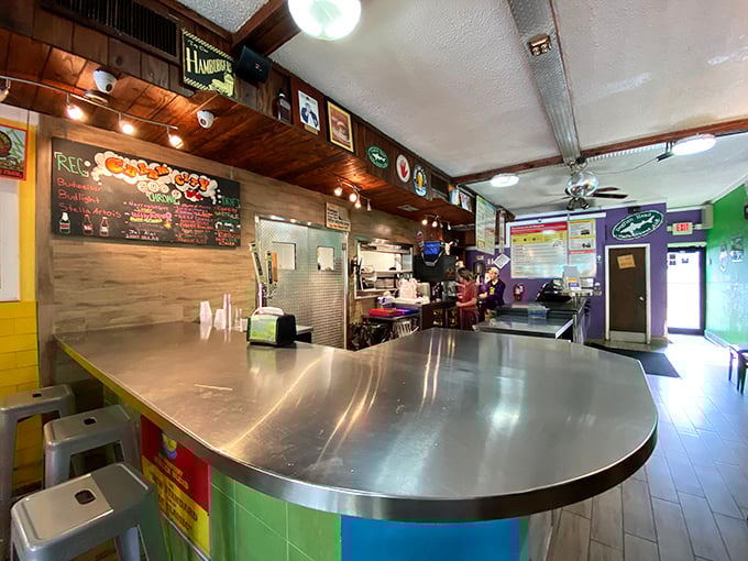 The stainless steel counter &ndash; where burger dreams come true and diet plans go to die with a smile.