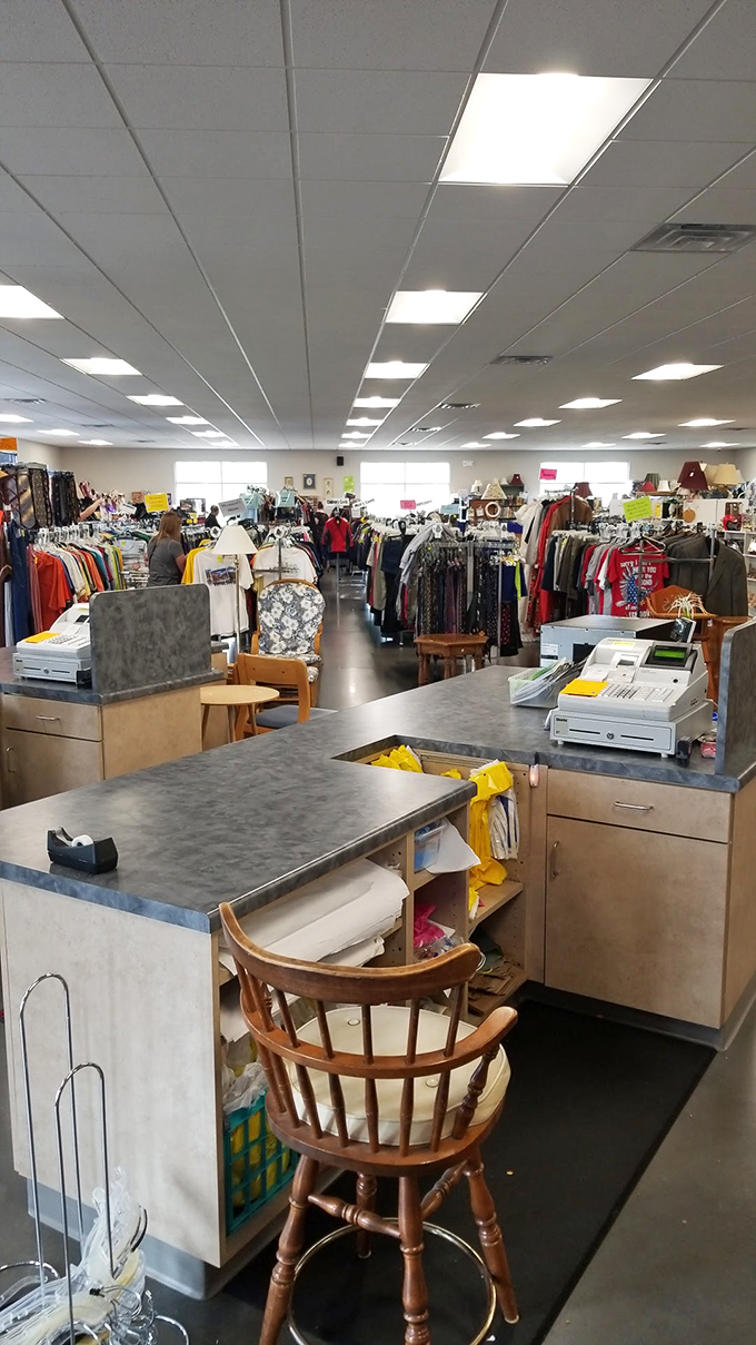 Command central, where treasures are processed and priced. The calm in the eye of the thrifting storm.