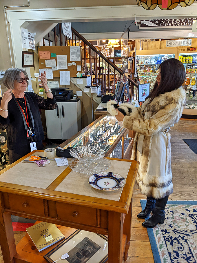 The front counter&mdash;where discoveries become possessions. That crystal bowl has probably witnessed thousands of "I've been looking everywhere for this!" moments.