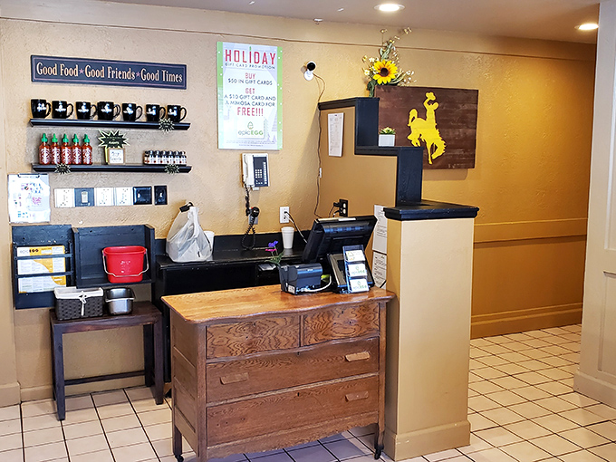 The host station welcomes you with Wyoming pride&mdash;note the bucking bronco silhouette, promising a wild ride for your taste buds.