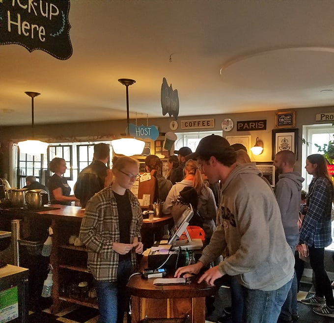 Where the magic happens. The busy counter area serves as command central for crepe creation and caffeine distribution.