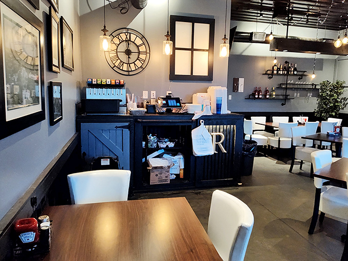 Industrial-chic meets hometown charm at the counter area, where vintage-inspired lighting and modern design create the perfect backdrop for culinary magic.