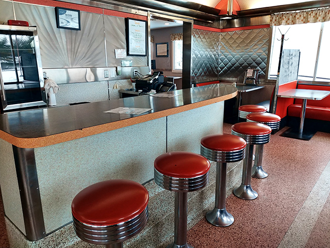 The counter view from this angle reveals the diner's soul&mdash;where strangers become friends over coffee and where every seat feels like the best in the house.