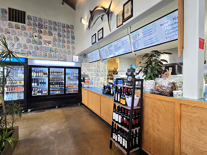 No fancy digital displays or hipster chalkboards here. Just straightforward menus and refrigerated cases filled with today's catch.