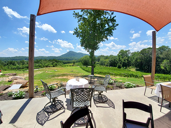 Currahee Mountain provides the perfect backdrop for this vineyard patio&mdash;where Georgia wine country meets Appalachian views in one gloriously relaxing package.