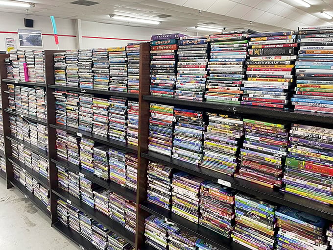 DVD shelves packed tighter than rush hour traffic&mdash;forgotten blockbusters and cult classics waiting to fill your weekend binge-watching schedule.