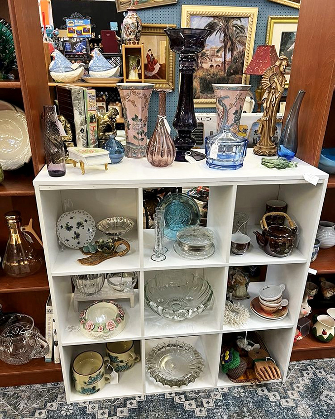 Shelves overflowing with decorative treasures create a visual feast that rewards patient browsing and careful examination every time.
