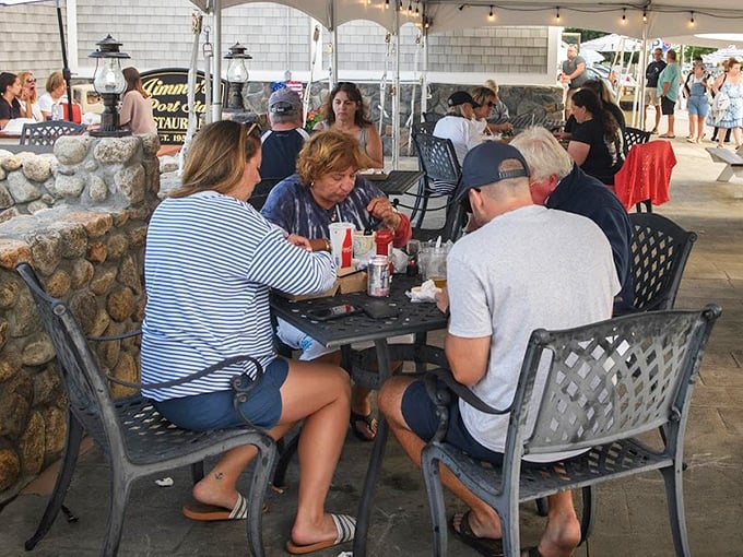 The outdoor patio at Jimmy's&mdash;where strangers become friends over shared appreciation of perfectly prepared seafood.