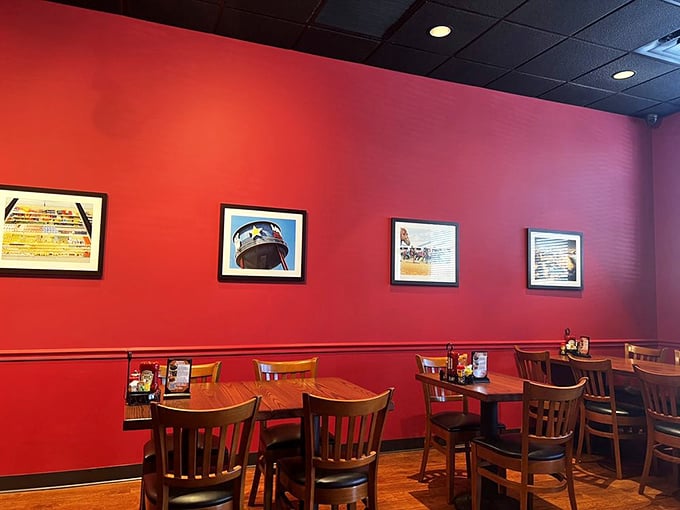 Not just another pretty dining room. Those red walls have witnessed countless "first bite" faces – that universal expression when flavor exceeds expectation.