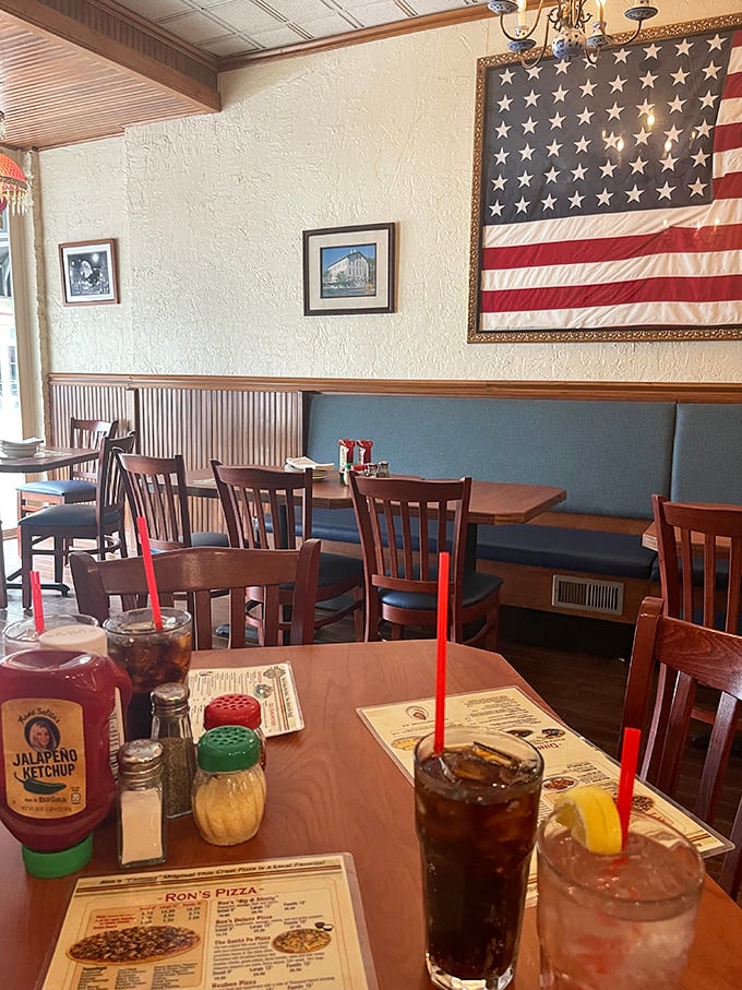 The dining area feels like your favorite uncle's den &ndash; if your uncle had excellent taste in American flags and knew how to perfectly space tables for maximum comfort.