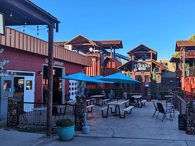 Outdoor dining in Jerome means eating with a view that makes every meal taste better than it probably deserves to.