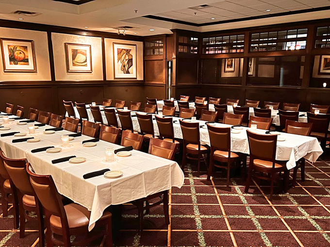 The private dining area stands ready for celebrations. Where family reunions and business deals are sealed with excellent beef.