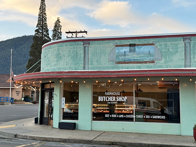 Farmhouse Butcher Shop glows with evening promise, a meat-lover's paradise where "locally sourced" isn't just marketing jargon.