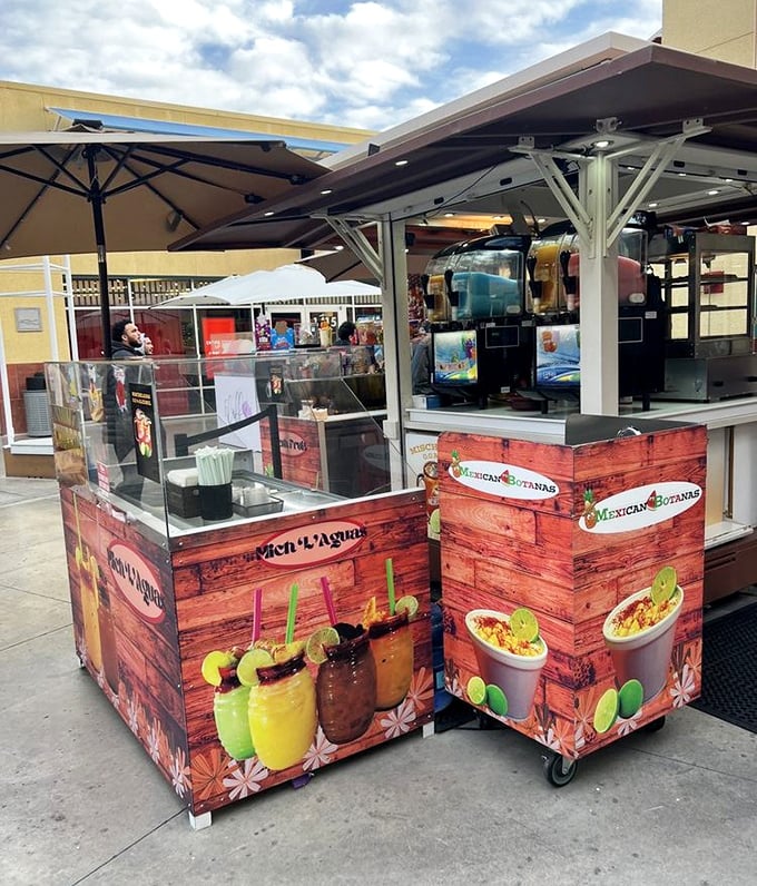 Mexican street food meets outlet shopping convenience. Those fresh aguas frescas are the perfect antidote to a day of serious retail therapy.