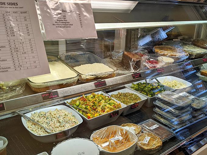 The display case of ready-to-go delights for those smart enough to grab dinner on their way home. Strategic meal planning at its most delicious.