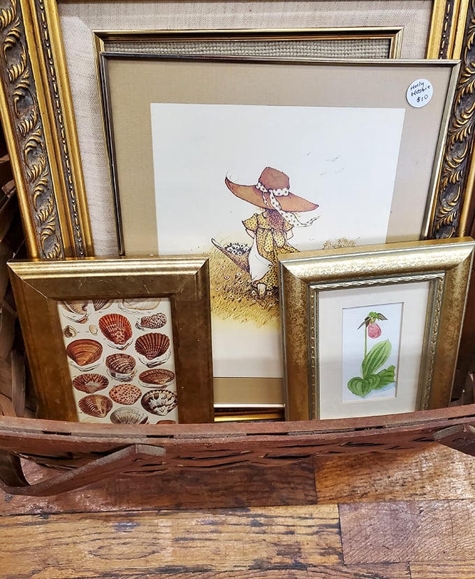Framed memories waiting for new walls to call home. That Holly Hobbie-style girl in the sunhat takes me straight back to 1975.