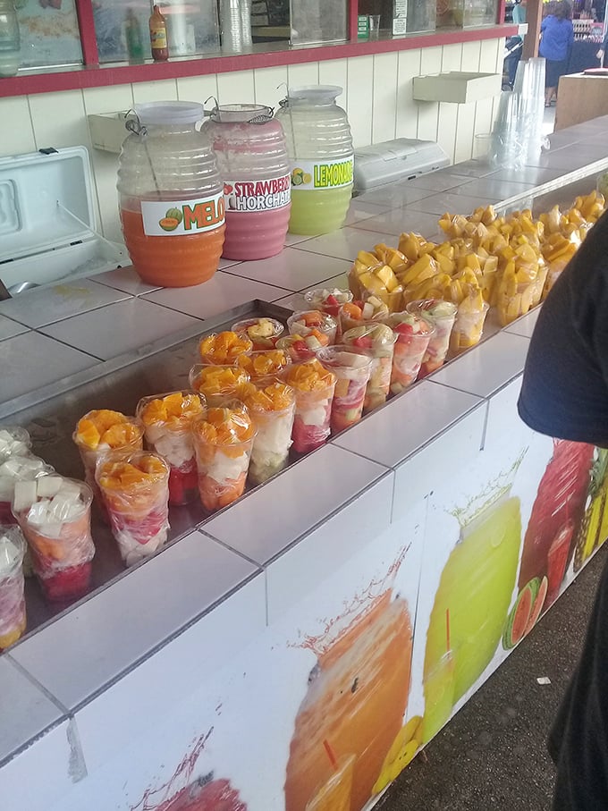Fruit cups and aguas frescas &ndash; nature's air conditioning in a cup. The perfect antidote to flea market exploration fatigue.