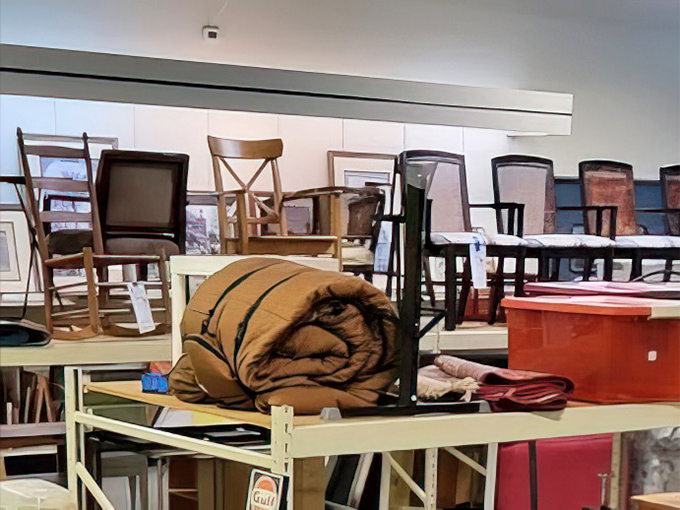 Furniture with character and chairs with attitude. That rolled-up comforter is just waiting to transform someone's guest room from storage space to welcoming retreat.