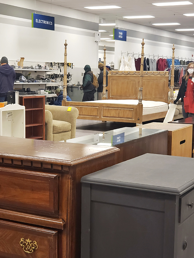 The furniture section showcases solid wood pieces with character that IKEA could only dream of imparting to its flat-packed wonders.