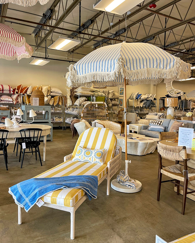 Beach-inspired furniture that brings vacation vibes home&mdash;those striped umbrellas practically whisper "cocktail hour" even when you're miles from the shore.