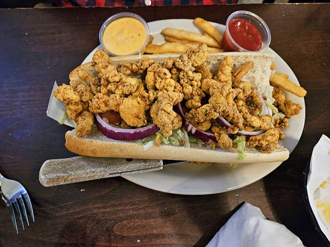 This po' boy is anything but poor &ndash; it's a wealthy celebration of crispy seafood, fresh bread, and the divine right of proper sandwich construction.