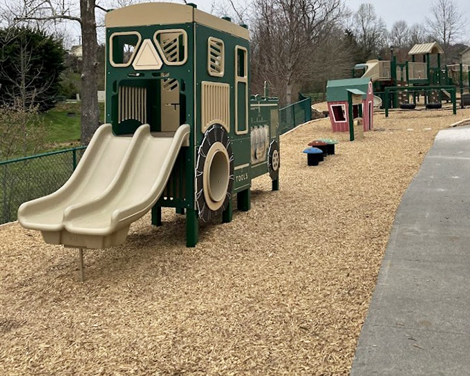 Even the playground equipment in Jonesborough tells a story. This truck-shaped slide delights children while nodding to the town's transportation history.