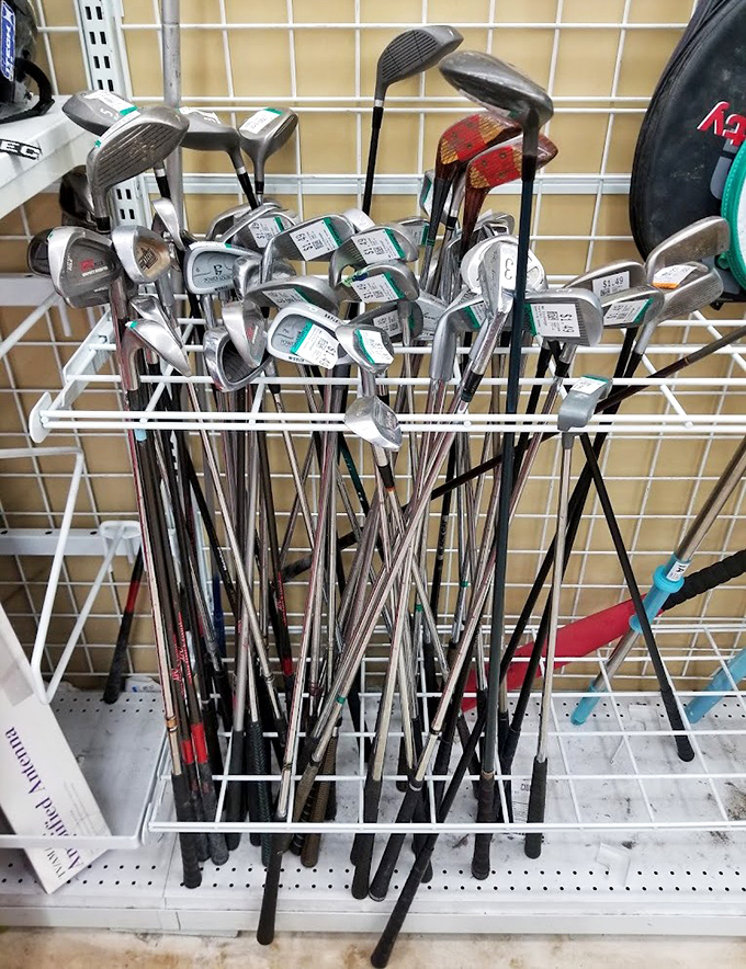 Golf clubs galore &ndash; each with its own history of triumphant drives and frustrating slices, now priced less than a round at the course.