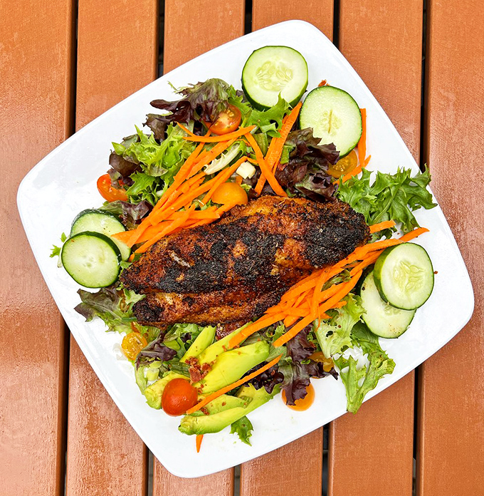 Even the salads mean business here &ndash; blackened fish atop fresh greens proves healthy choices don't have to feel like punishment.