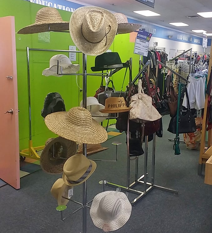 The hat stand offers instant personality upgrades. That straw sunhat could transform you into the mysterious character at the beach.