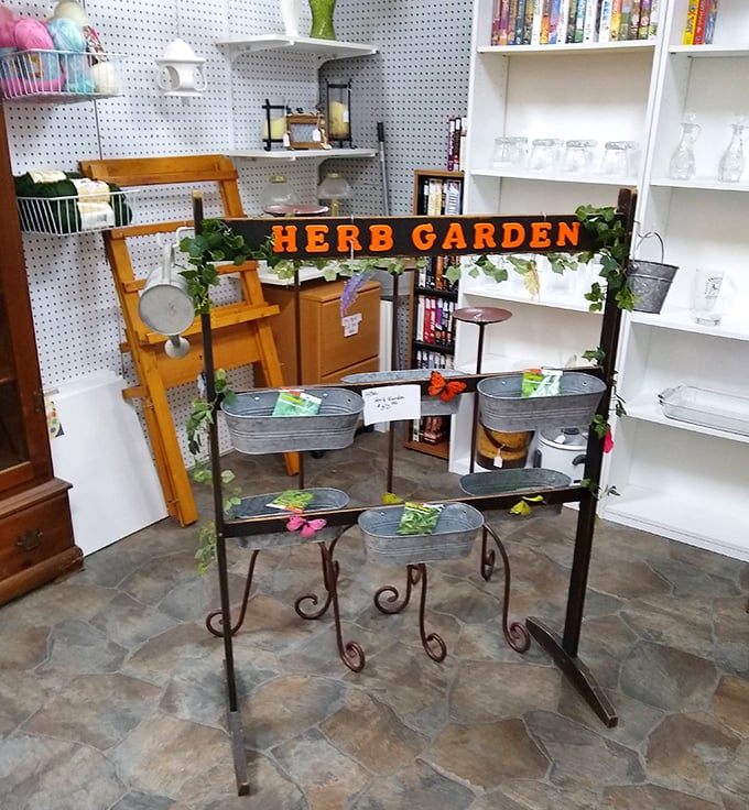 Garden dreams sprout from this charming herb display. Those galvanized planters are just waiting to transform your patio into a Pinterest-worthy oasis.