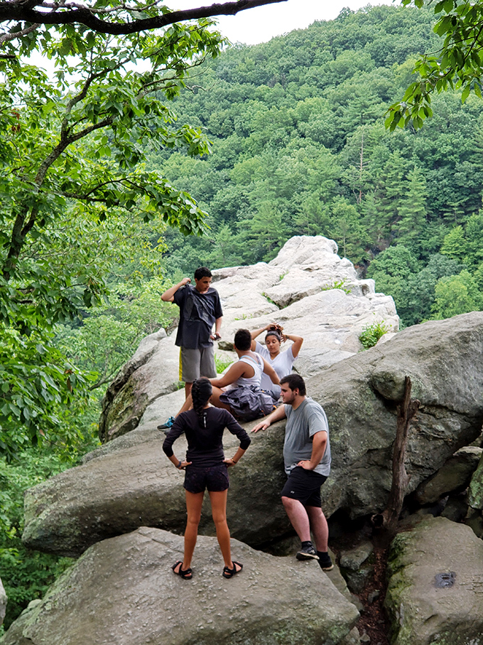 The summit social club: where strangers become friends while debating whether that distant peak is in Pennsylvania or just another Maryland hill.
